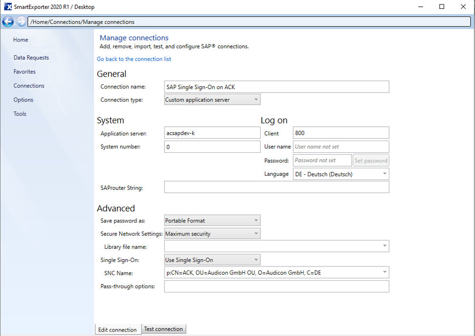 How can I create a secure connection in SmartExporter?